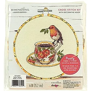 Dimensions Birdie Teacup Counted Cross Stitch Kit for Beginners, 6" Diameter, Multicolor 5 Piece