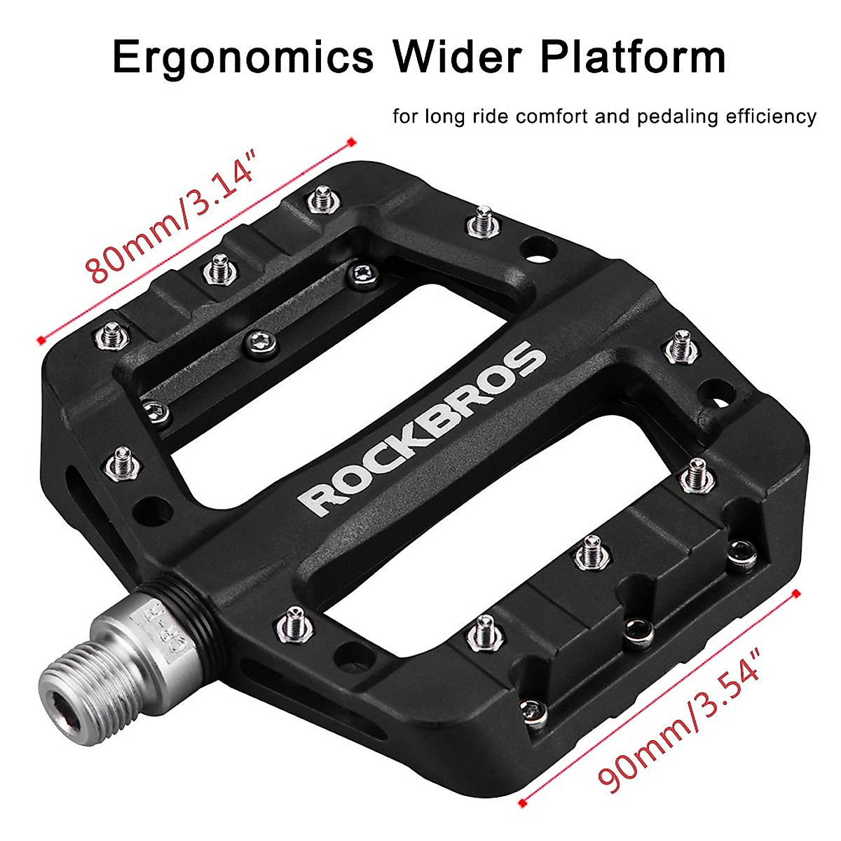 Rock BROS Lightweight Mountain Bike Pedals Nylon Fiber Bicycle Platform Pedals for BMX MTB 9/16" Black