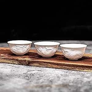 HonHeam Handmake Ceramic Mini Kungfu Tea Cups, Chinese Embossed Dragon Style White Porcelain Tiny Teacups,Tea Bowl Cup set of 6
