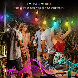 WENSEN Outdoor String Lights, 49FT 25 Bulbs Patio Lights Color Changing with Remote & App Control, IP65 Waterproof, Shatterproof Acrylic Led String Lights for Outside, Patio, Garden, Backyard, Party