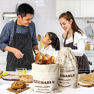 Bread Bags for Homemade Bread, 2 Pack Reusable Bread Bags, Linen Bread Bag with Plastic Liner for Sourdough & Bread Storage