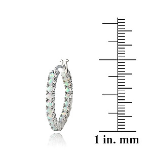 Sterling Silver Synthetic White Opal Inside-Out Hoop Earrings for Women
