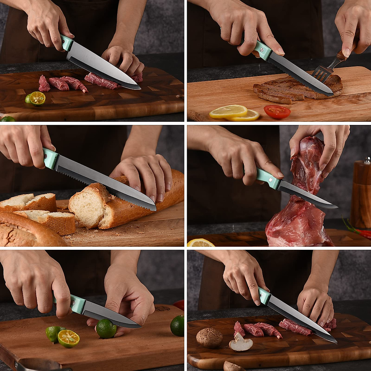 CuCut Knife Set, 16 Pieces Dishwasher Safe Kitchen Knives with Steel Block, German Stainless Steel Knife Block Set with Knife Sharpener