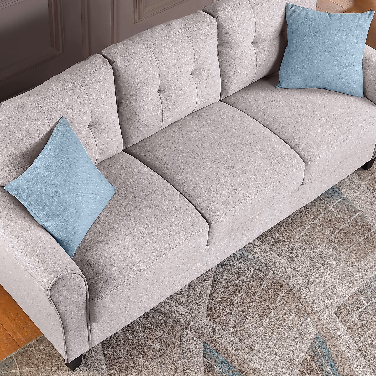Harper & Bright Designs 3-Piece Living Room Sectional Sofa Set, Modern Style Button Tufted Linen Upholstered Armchair Loveseat Sofa and Three Seat Sofa Set Sectional Couch, Light Gray