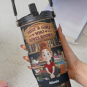 Cipustar Just A Girl Who Loves Books Personalized 30oz Tumbler With Handle, Daughter Gift For Birthday, Book Lover Gifts