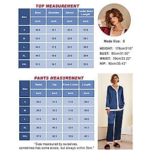Ekouaer 2 Piece Pajama Set for Women Silk Pajama Pants Sets Long Sleeve Pjs Oversized Sleepwear,Navy Blue,L