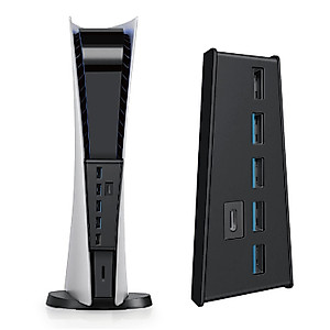 TNP PS5 USB Hub 3.1, Extension USB Type C 3.1 High-Speed Transmission Extender (Black) with 4 USB + 1 USB Charging Port + 1 USB C Port Converter Splitter for PlayStation 5 Dualsense
