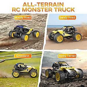 PKX 1:12 Large Remote Control Truck,12MPH (20KPH) High Speed Off-Road Monster Truck for Boys & 2 Batteries and LED Headlights, All Terrain 2.4 GHz Remote Control Car for Kids, Hobby RC Cars Toys Gifts