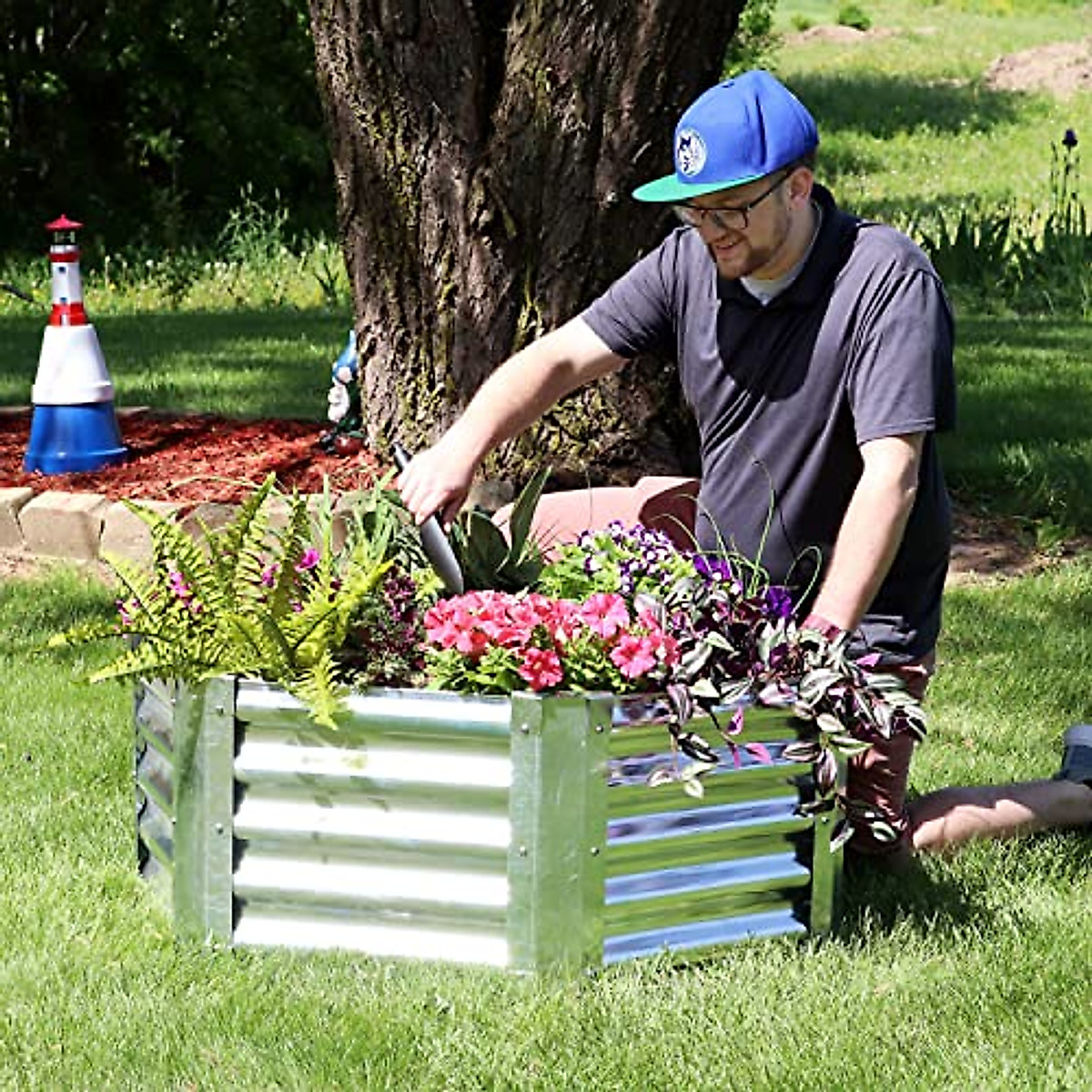 Sunnydaze 40" Hexagon Galvanized Steel Raised Garden Bed Kit - Outdoor Metal Planter for Plants and Vegetables - Silver