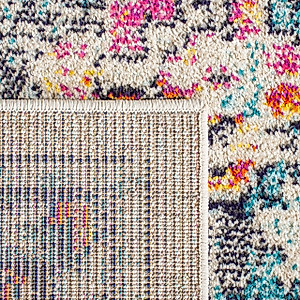 SAFAVIEH Madison Collection Area Rug - 9' x 12', Cream & Blue, Boho Chic Medallion Distressed Design, Non-Shedding & Easy Care, Ideal for High Traffic Areas in Living Room, Bedroom (MAD473B)