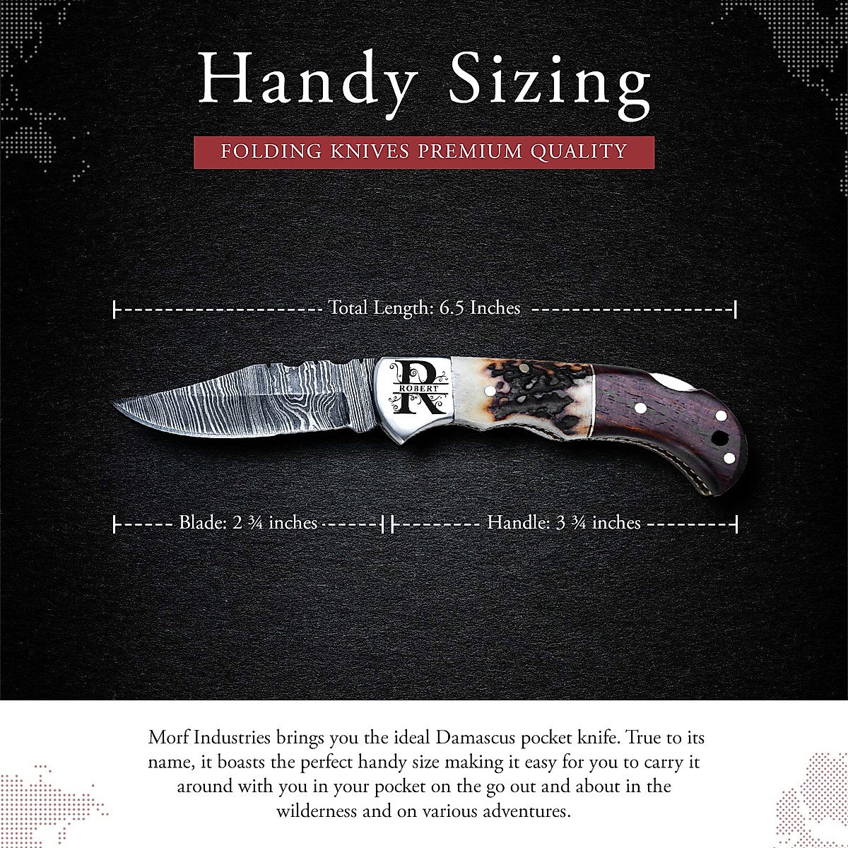 Morf Steelware Customized Damascus Steel Pocket Knife Handmade Folding Knives Small Pocket Knife for Outdoor, Camping, Hiking Back Lock Blade Made of Authentic Damascus Steel