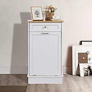 LOUVIXA Tilt Out Trash Bin Cabinet Dog Proof Trash Can Holder Kitchen Island with Garbage Bin or Tilt Out Laundry Hamper (White)