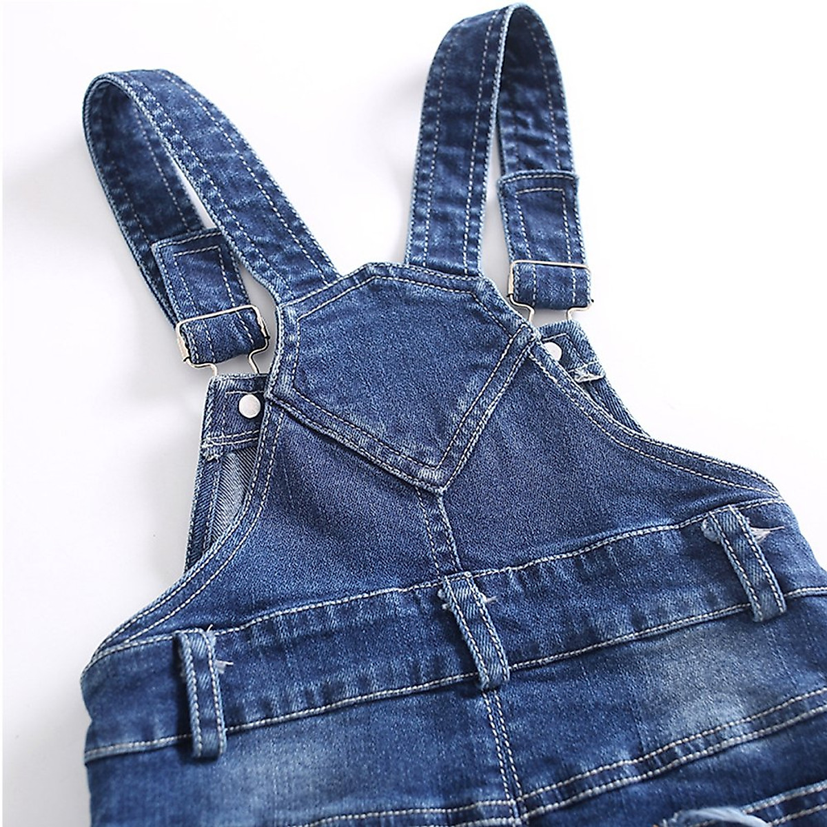 KIDSCOOL SPACE Baby Little Child Cute Ripped Adjustable Straps Jean Overalls,Blue,6-12 Months