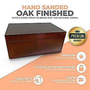 Large Oak Wooden Keepsake Box - Storage Box Lined with Buffalo Plaid - Wooden boxes with Hinged Lid - Decorative Box for Home Jewelry Baby (Hinge Box)