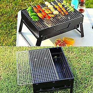 HUANMING Barbecue Outdoor Folding Campfire Grill, Camping Fire Pit, Stainless Steel Small Barbecue Stove Charcoal BBQ Grill Patio Camping Picnic Burner Portable barbecues (Color : Black)