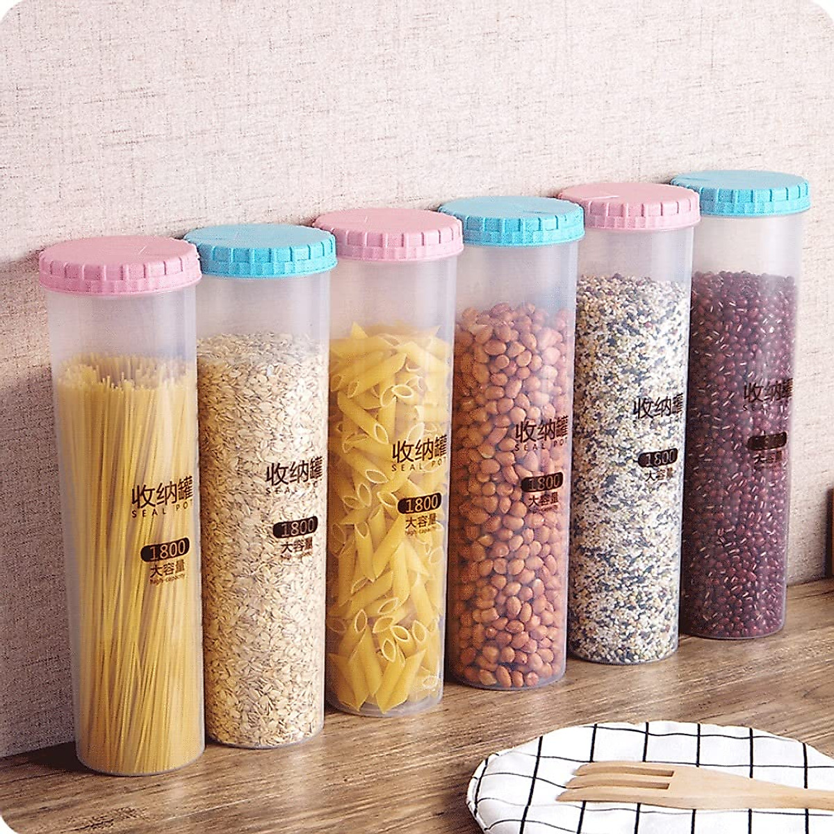 FSHAN Kitchen Jars Airtight Food Storage Containers with Lids 1.8L Pasta Cereal Containers Tall Clear Spaghetti Pasta Storage Container Set Useful Container Set (Color : 2pcs Pink)