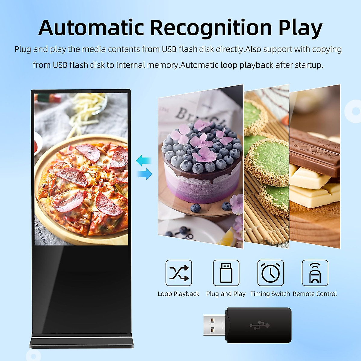 QIXZOCV 54 Inch Indoor Floor Standing Digital Signage Advertising Display Kiosk LCD Screen Commercial Totem Android System Vertical Poster with Auto Media Player
