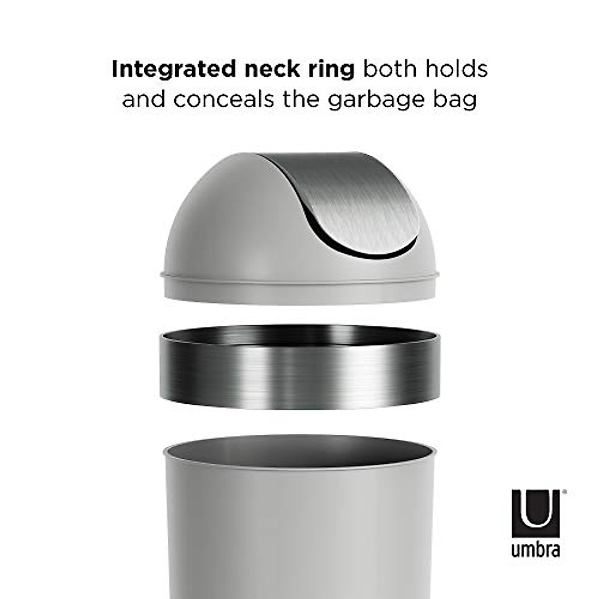 Umbra Venti Swing-Top 16.5-Gallon Kitchen Trash Lid– Large, 35-inch Tall Garbage Can for Indoor, Outdoor or Commercial Use, Grey