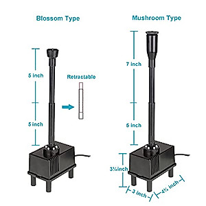 GBGS 10W 160GPH Submersible Water Pump with 2 Water Patterns (Blossom and Mushroom) Outdoor Aquarium Waterfall Fountain for Fish Tank, Pond, Garden, Yard (6 White LED, Telescopic Tube )