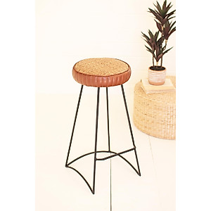 KALALOU NKHU1103 Iron BAR Stool with Leather and Woven Cane