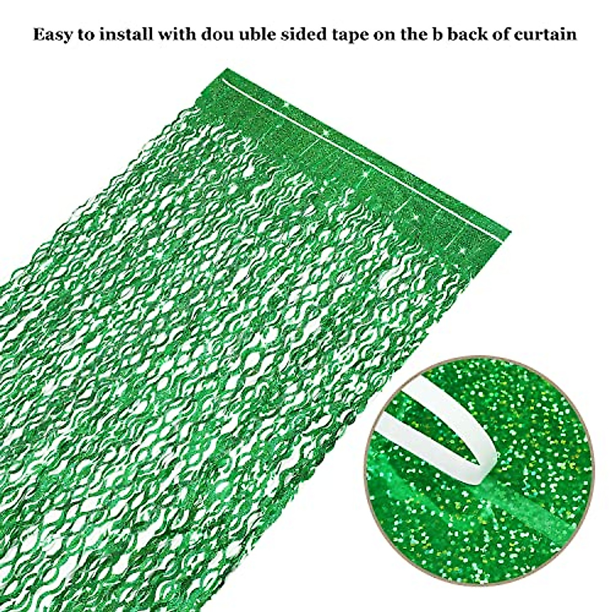 Green Foil Backdrop Curtain - CYLMFC 3 Pack 3.3 ft x 6.6 ft Birthday Streamers Party Curtains Decorations Backdrop Xmas Graduation Decor