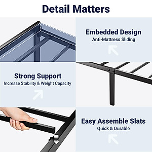 Allewie Twin Bed Frames with Upholstered Button Tufted Headboard for Kids, Platform Bed Frame with 12.4” Underbed Storage, No Box Spring Needed, Noise Free, Grey.