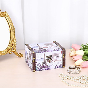 ELLDOO Decorative Treasure Chest Box, Wooden + PU Leather Storage Box for Jewelry Trinkets, Keepsakes box for Girls Women Gifts (Tower Pattern)