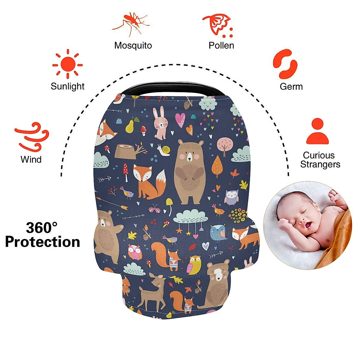 Nursing Cover Breastfeeding Scarf Forest Animals - Baby Car Seat Covers, Stroller Cover, Carseat Canopy (801j)
