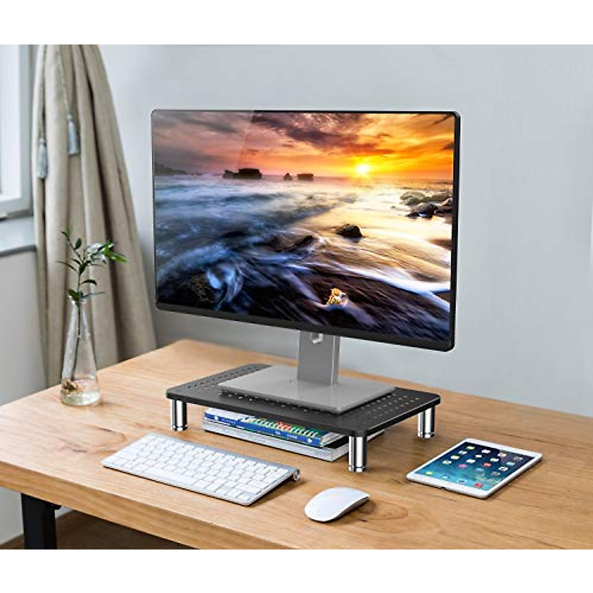 Husky Mounts Monitor Riser Laptop Stand, Adjustable Legs, Stackable, 14.5" x 9.25" x 3.25" Max Height, Matte Black Steel (Black, 2-Pack)