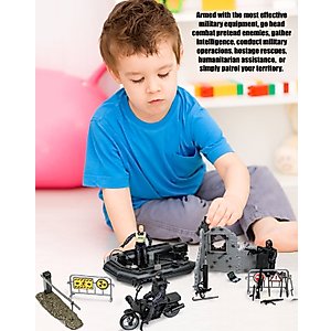 Click N' Play Army Action Figures & Click N Play Military Police Elite SWAT Patrol Team Play Set, 32-Piece Play Set & Accessories, 3 SWAT Team Action Figures w/ Guns & Vehicle Army Playsets for Boys