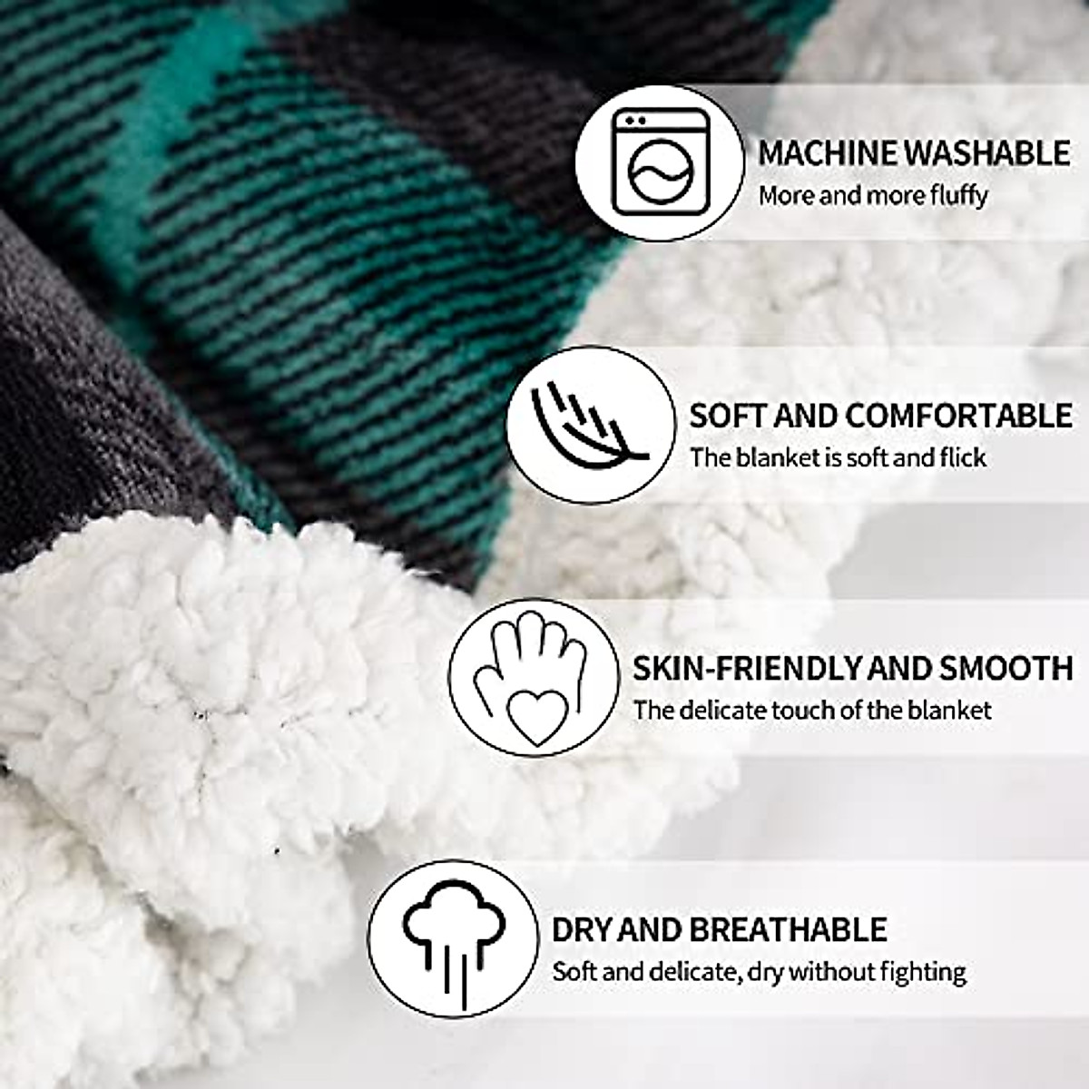 Gealaek Sherpa Throw Blanket Green Buffalo Plaid Blanket Fuzzy Soft Warm Cozy Reversible Microfiber Throw for Couch Sofa Bed Office Camping 50"x60"