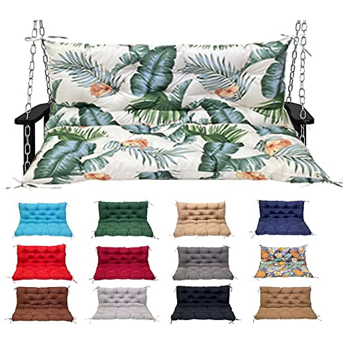 Boaisdus Swing Cushions 3 Seater Replacement Waterproof Porch Swing Cushions with Backrest and 8 Ties Thicken 4" Bench Cushion Replacement Patio Swing Cushion for Outdoor Furniture(60x40in)