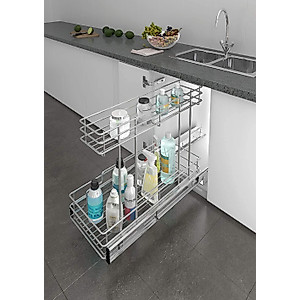 STORKING 2 Tier Under Sink Pull Out Cabinet Organizer Slide Wire Shelf Basket for Kitchen Base Cabinets 9" W 18.5" D 16" H