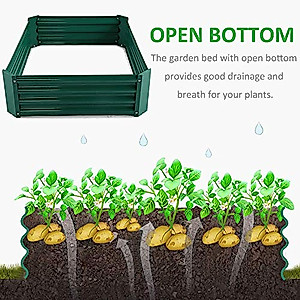 GROWNEER 4 x 3 x 1 Feet Green Metal Raised Garden Bed with 4 Pcs Garden Stakes, 1 Pair of Gloves and 15 Pcs Plant Labels, Elevated Planter Box for Vegetables, Fruits, Flowers, Herbs