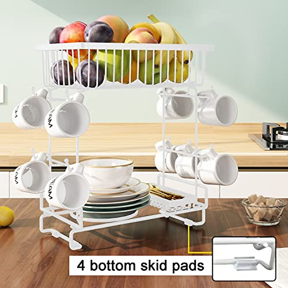 Ronanemon Mug Holder Stand, Countertop Mug Tree,Capsule Storage, Coffee Mug Rack for Coffee Bar Decor Accessory & Kitchen Organizer(White)
