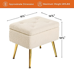 Furniliving Vanity Stool, 19.75" W x 14.75" W x 18.5" H Sherpa Vanity Bench with Storage, Faux Fur Vanity Chair for Makeup Room, Comfy Foot Rest Modern Ottoman for Bedroom, Living Room(IvoryWhite)