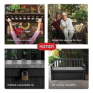 Keter Solana 70 Gallon Storage Bench Deck Box for Patio Furniture, Front Porch Decor and Outdoor Seating – Perfect to Store Garden Tools and Pool Toys, Brown