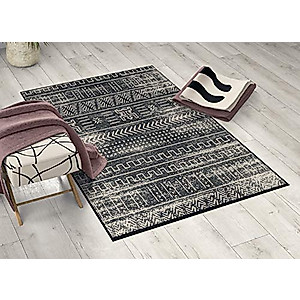 Deerlux Boho Living Room Area Rug with Nonslip Backing, Black Tribal Pattern, 4 x 6 Ft Small