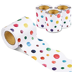 99 Feet Painted Dots Bulletin Board Border Colorful Polka Dots Scalloped Rolled Border Trim Painted Dots Classroom Bulletin Board Decoration for Boho Back to School Classroom Office Party Decor,3 Roll