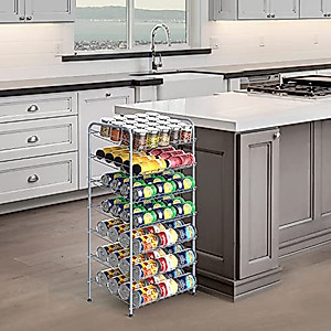 Shinoske Kitchen Storage Can Rack Organizer, 7 Tier Stackable Can Storage Dispenser, Can Storage Organizer Rack for Canned Food Kitchen Cabinet Pantry Countertop, Silver
