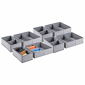 mDesign Soft Fabric Dresser Drawer and Closet Storage Organizer Bin for Bedroom - Holds Lingerie, Bras, Socks, Leggings, Clothes, Purses, Scarves, Lido Collection - 4 Pack - Gray