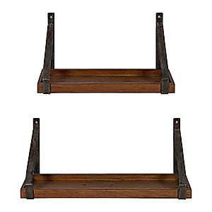 Kate and Laurel Sudbury Rustic Plant Wall Shelf, Set of 2, Rustic Caramel Wood and Iron Metal, Chic Farmhouse-Inspired Floating Shelf Set