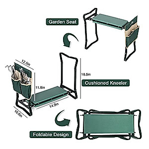 LUCKYERMORE Garden Kneeler and Seat Heavy Duty Gardening Bench for Kneeling and Sitting Folding Garden Stools with Tool Pouch and Kneeling Pad