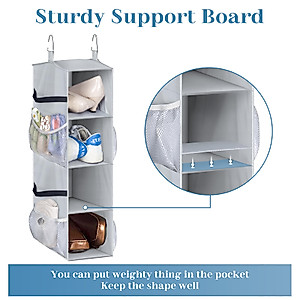 SLEEPING LAMB Short Hanging Shoe Organizer for Closet Storage with Mesh Side Pockets Holds 8 Pairs, Hanging Shoe Rack Hanger RV, Camper, Grey