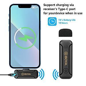 BOYA Wireless Lavalier Microphone for iPhone 12 iPad Vlog, BY-WM3T2 D1 Wireless Handheld Microphone System for Recording, Live Stream, YouTube, TikTok, Facebook, Noise Reduction Auto-Sync