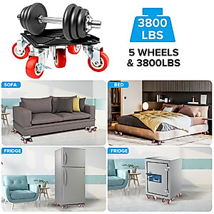 Furniture Dolly with 5 Wheels&Furniture Lifter Set,Heavy Duty Moving Dolly with 3800LBS Capacity,Furniture Movers 360° Rotatable Rubber Wheels for Moving Heavy Furniture,Refrigerator,Sofa,Cabinet.