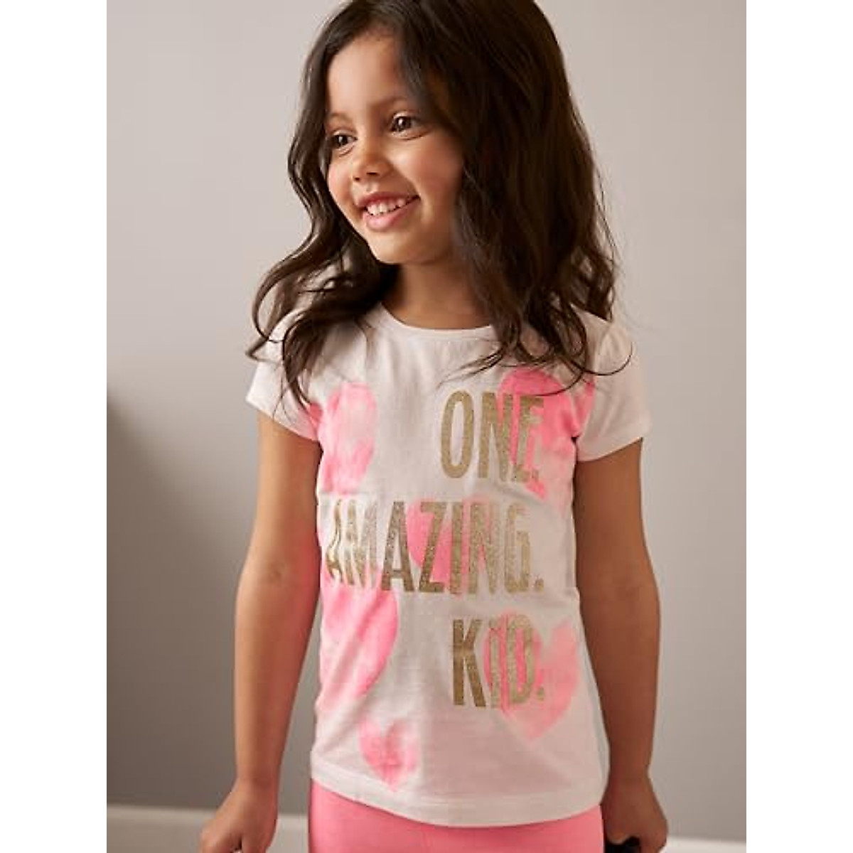 Simple Joys by Carter's Girls' Short-Sleeve Shirts and Tops, Pack of 3, Grey Hearts/Pink Dinosaur/White Text Print, 3T