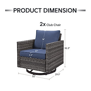 Artfurniz Patio Chairs Wicker Swivel Rocker Set of 2 - Heavy Duty Patio Furniture Set 350LBS Max Load Wicker Outdoor Swivel Glider Rocking Chairs for Porch Balcony Deck Poolside - Grey/Blue