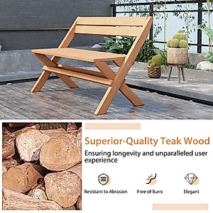 Giantex Wood Outdoor Bench Folding - 2-Person Patio Garden Bench with Solid Teak Wood Structure, Natural Appearance, Foldable Park Bench for Patio, Porch, Backyard, Poolside, Outside Bench Seat