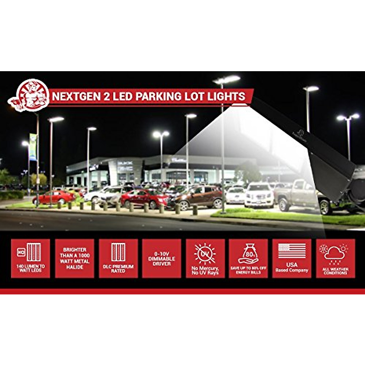 480vac - 40,000 Lumen NextGen II Series 300 Watt Parking Lot Light – Slip Fit Mount - with Photocell– 5000k - Black Housing - 480 Volt